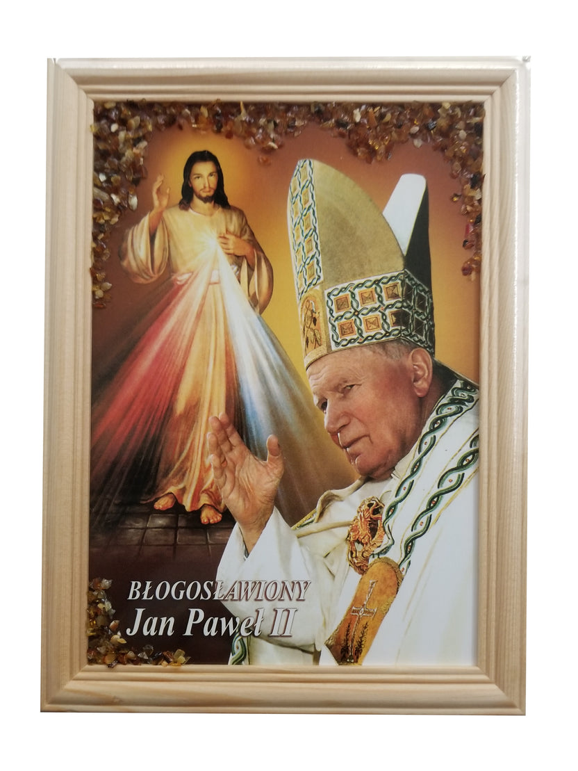 Large John Paul II Framed Portrait Art Picture with Amber – Taste of Poland