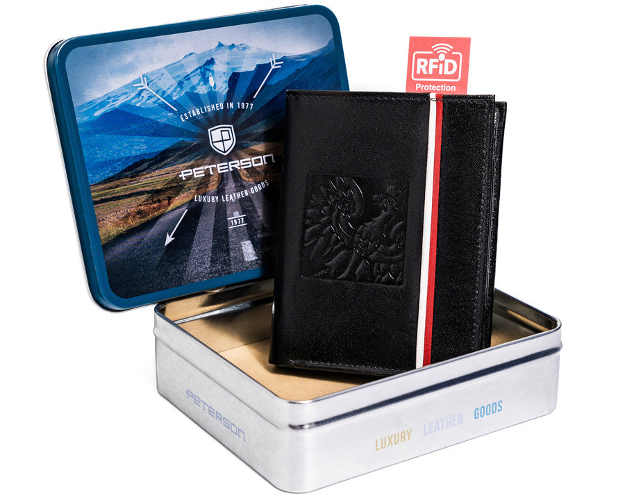 Vertical Leather Wallet Embossed with Square Polish Eagle & White and ...