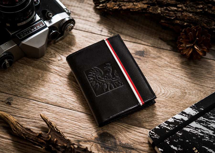 Vertical Leather Wallet Embossed with Square Polish Eagle & White and ...